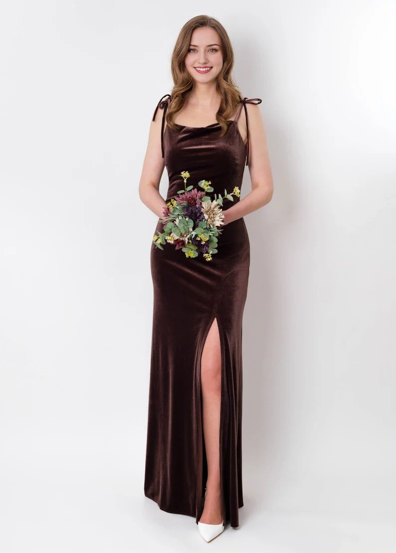 Bodycon Long Velvet Dress Adjustable straps Side Fork Pencil dress For ...